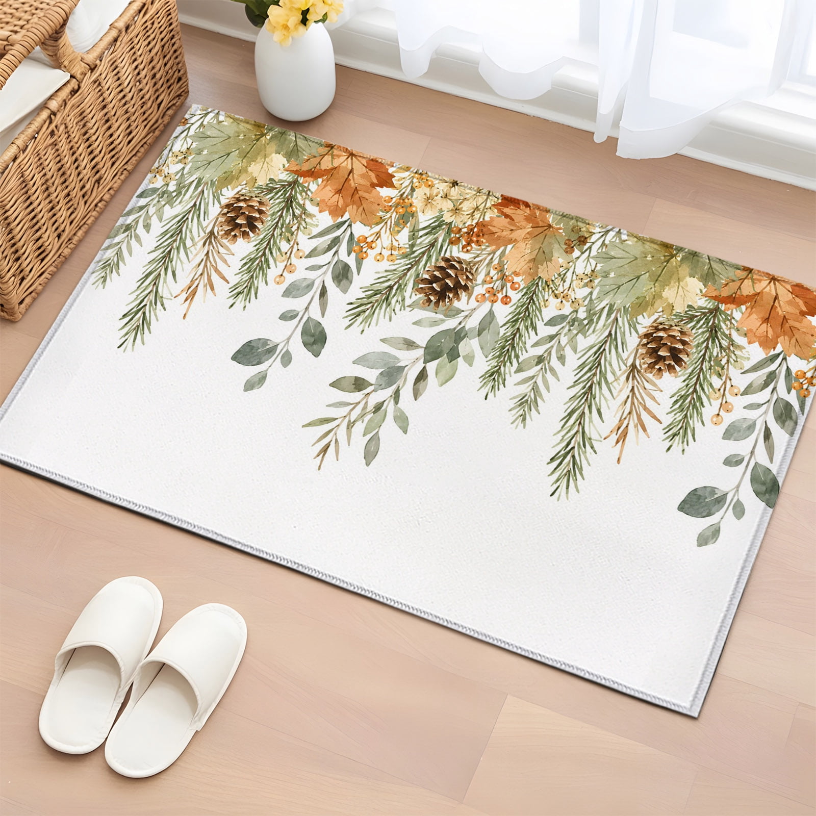 Area Rug 2x3ft Fall Eucalyptus Leaf Pine Cone Area Rugs Washable Low ...