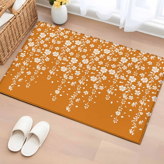 Area Rug 2x3ft, Fall Flower Leaves Vines on Orange Washable Rugs for ...