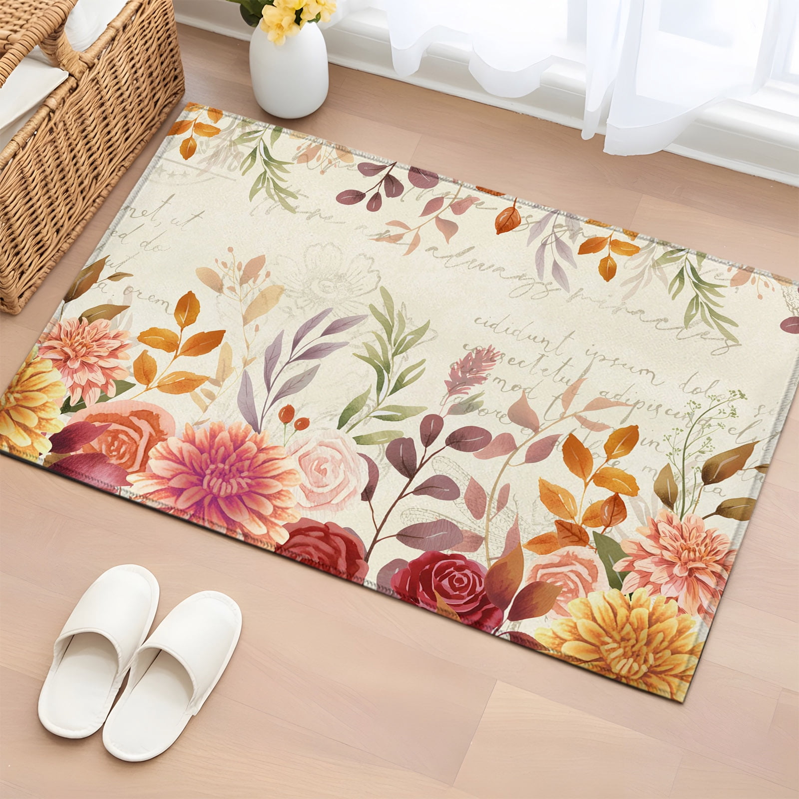 Area Rug 2x3ft, Fall Flower Watercolor Leaves Thanksgiving Washable ...