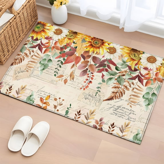 Area Rug 2x3ft, Fall Foliage Rustic Golden Sunflower Washable Rugs for ...