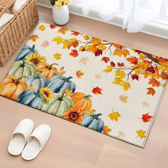 Area Rug 2x3ft, Fall Retro Pumpkin on Linen Washable Rugs for Living ...