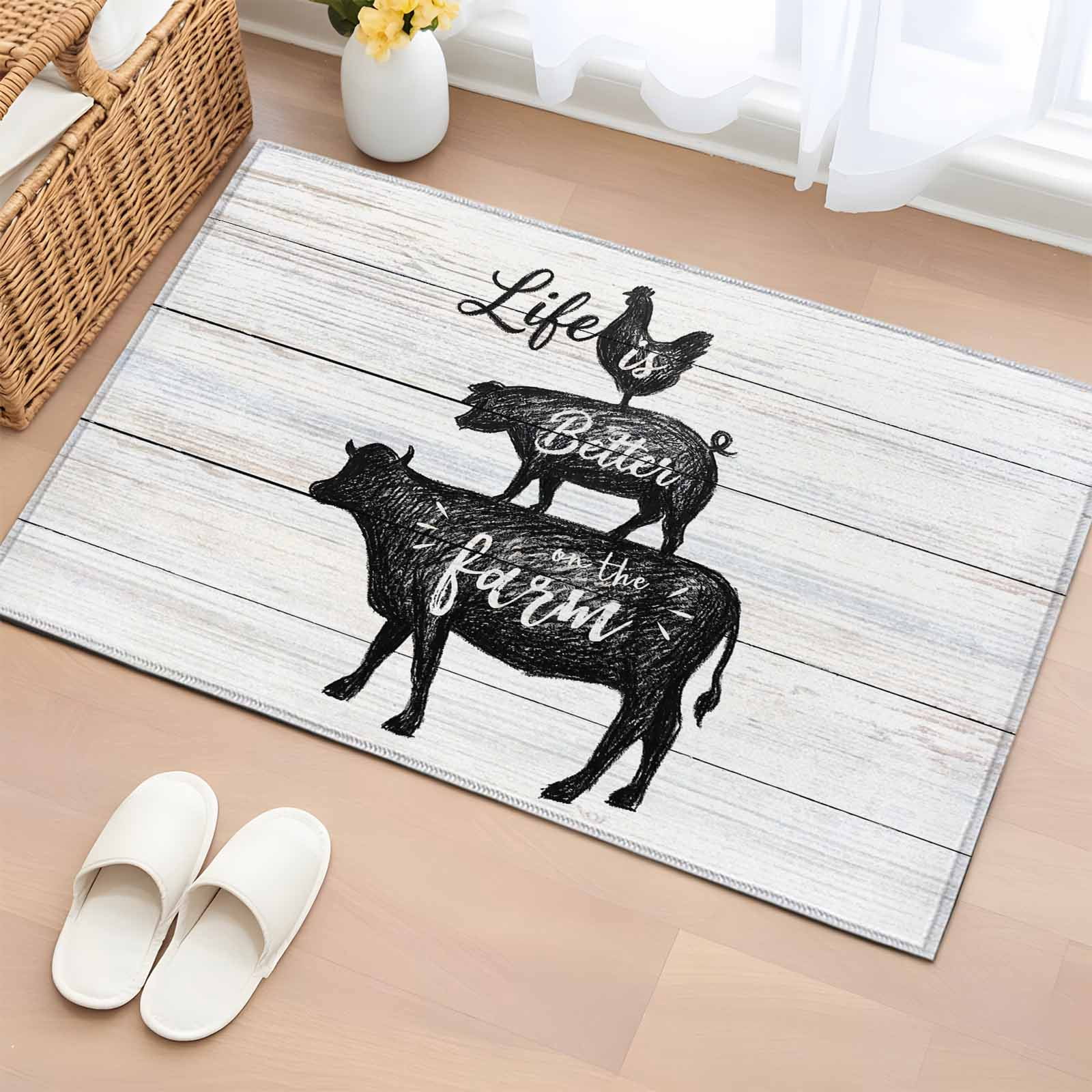Area Rug 2x3ft, Farm Animal Silhouette Wood Grain Washable Rugs for ...