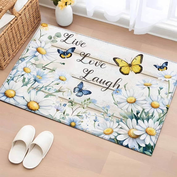 Area Rug 2x3ft Farm Daisy Flower Butterfly Area Rugs Washable Low Pile ...