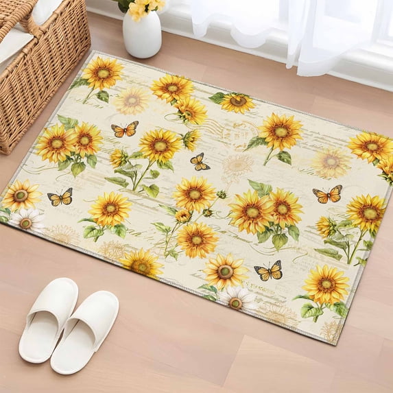 Area Rug 2x3ft Farm Sunflower Plant Butterfly Area Rugs Washable Low ...