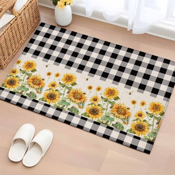 Area Rug 2x3ft Farm Sunflower Plant Retro Black Check Area Rugs ...