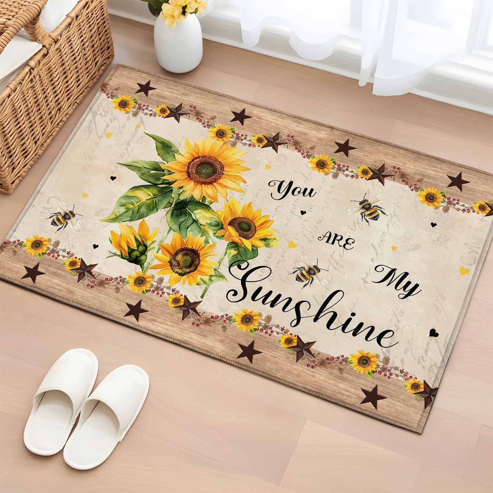 Area Rug 2x3ft, Farm Watercolor Sunflower Bee Washable Rugs for Living ...