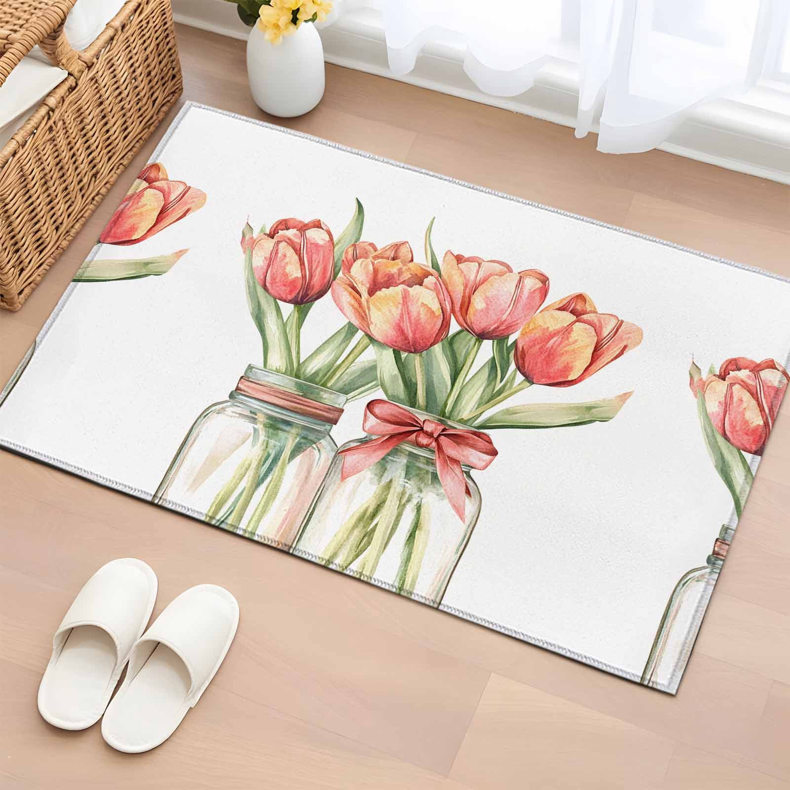 Area Rug 2x3ft, Farm Watercolor Tulip Flower Washable Rugs for Living ...