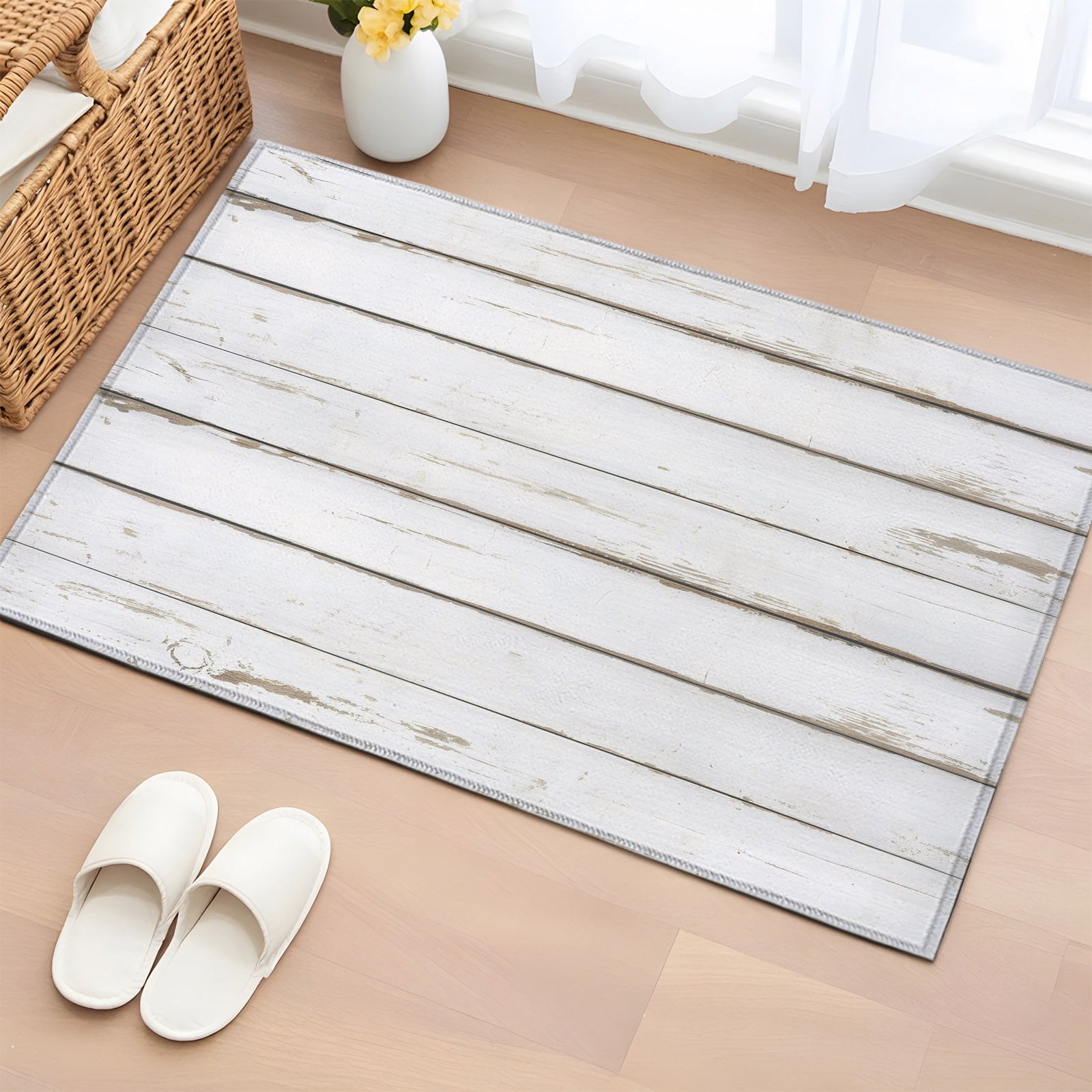 Area Rug 2x3ft Farm White Wooden Plank Area Rugs Washable Low Pile ...