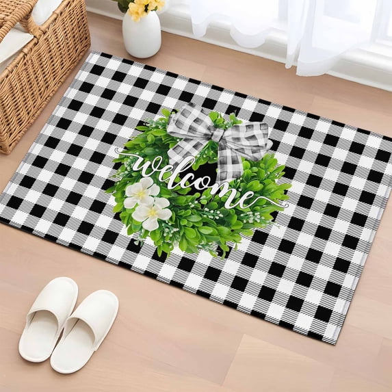 Area Rug 2x3ft Farmhouse Boxwood Wreath Area Rugs Washable Low Pile ...