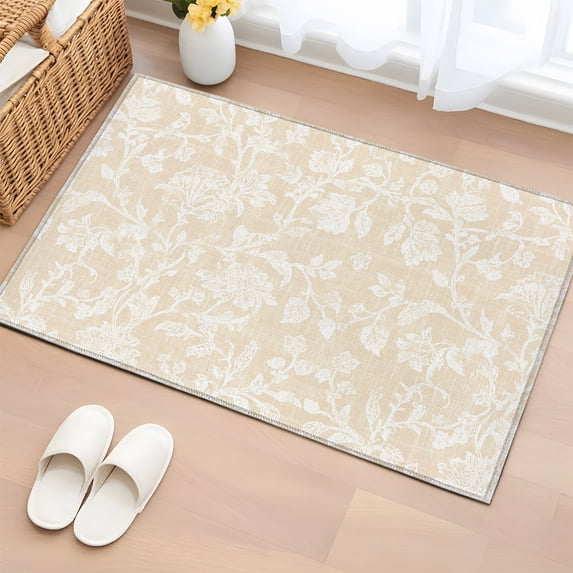 Area Rug 2x3ft Farmhouse Flower Leaves Texture Area Rugs Washable Low ...