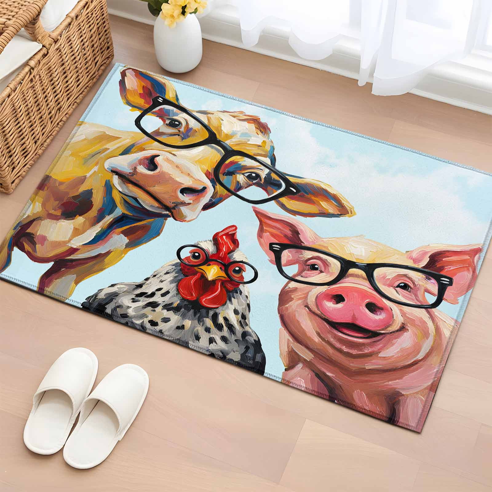 Area Rug 2x3ft, Farmhouse Pig Chickens Cows Washable Rugs for Living ...