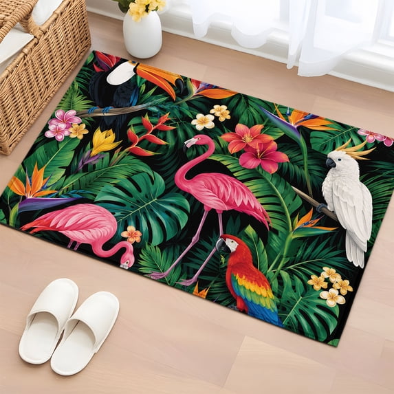 Area Rug 2x3ft, Flamingo Green Monstera Leaf Palm Leaves Washable Rugs ...