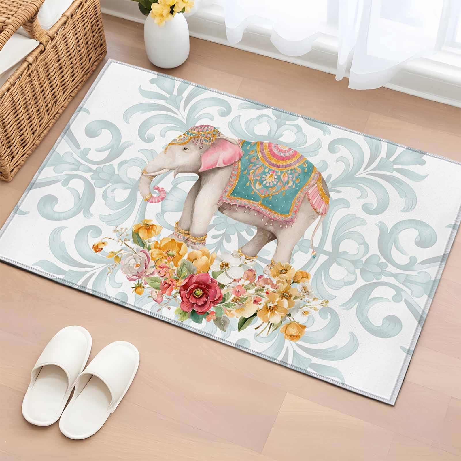 Area Rug 2x3ft Floral Elephant Carpets Indoor Floor Area Mat Doormat ...