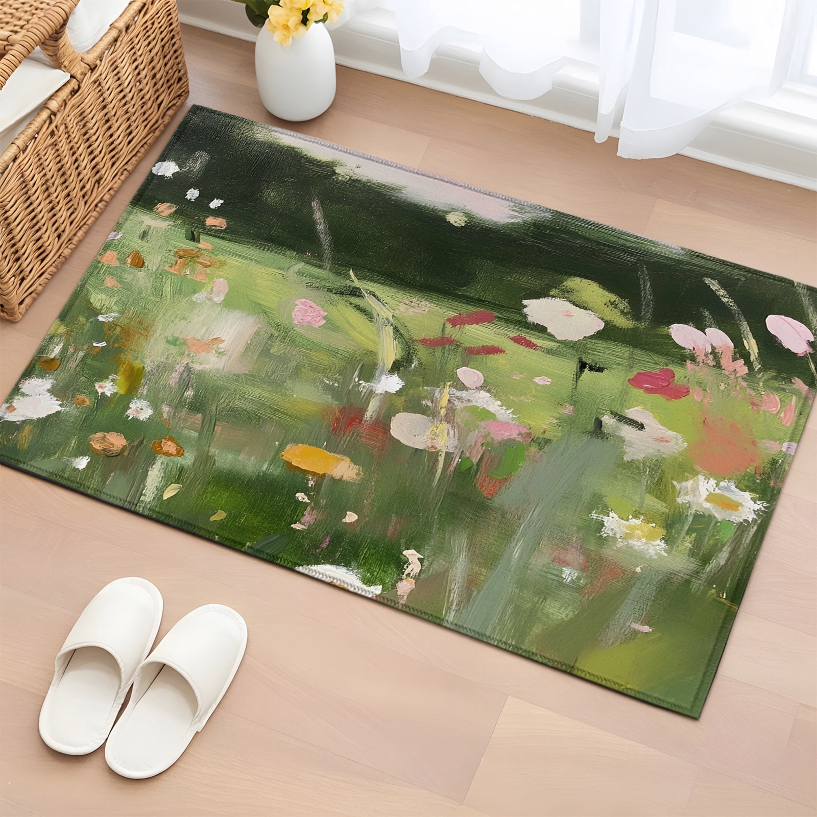 Area Rug 2x3ft, Garden Flower Abstract Oil Painting Washable Rugs for ...