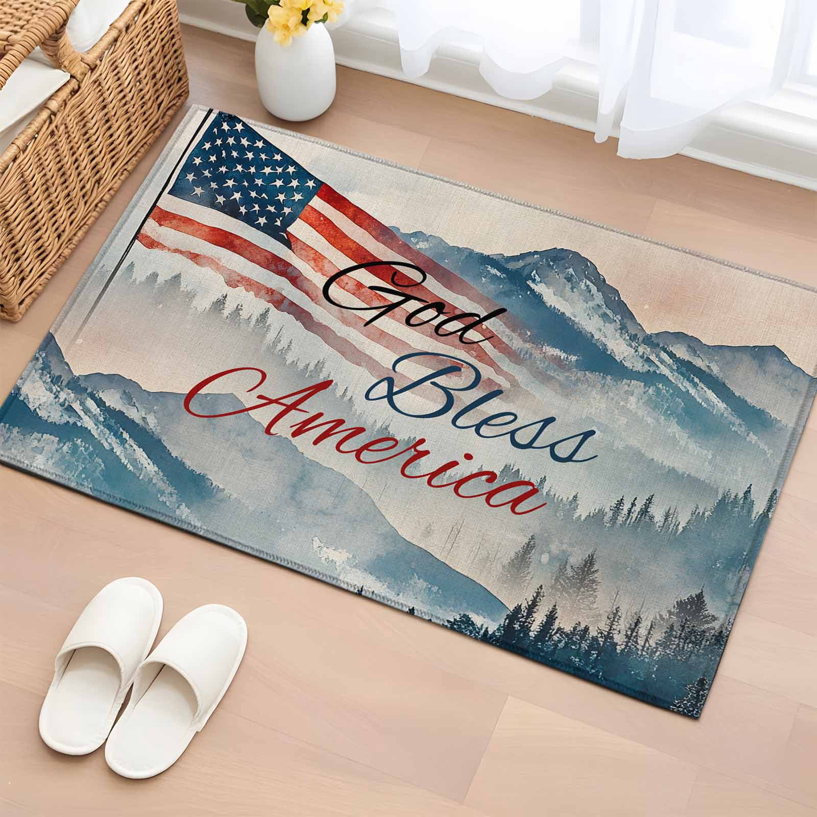 Area Rug 2x3ft God Bless American Usa Flag Area Rugs Washable Low Pile ...