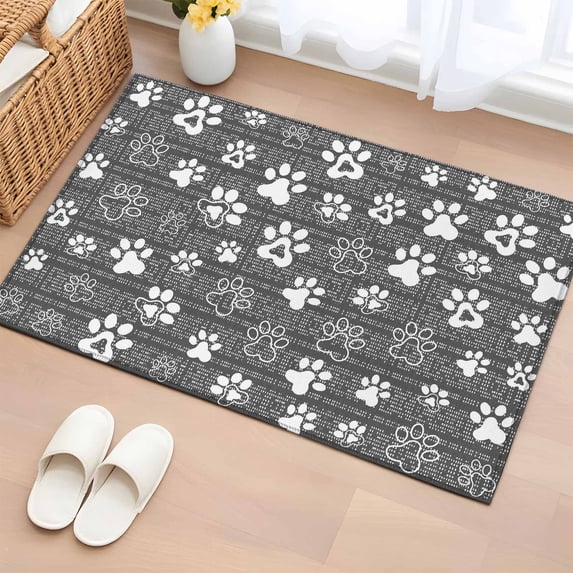Area Rug 2x3ft Gray White Dog Paw Cartoon Area Rugs Washable Low Pile ...