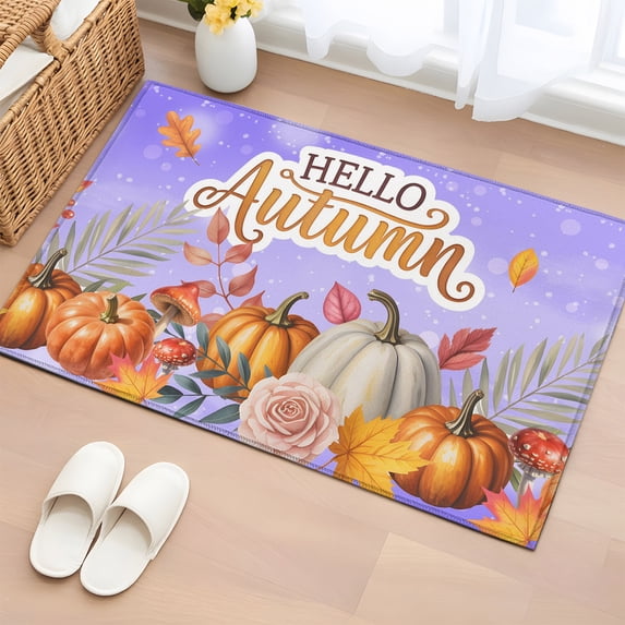 Area Rug 2x3ft, Hello Autumn Pumpkins Rose Flower Washable Rugs for ...