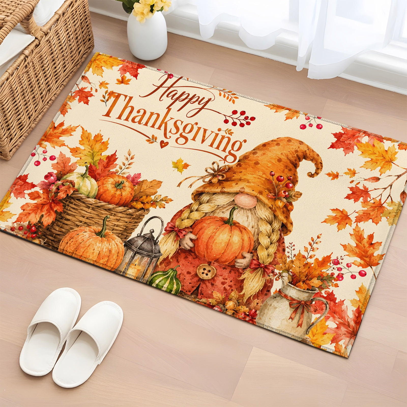 Area Rug 2x3ft, Hello Thanksgiving Words Gnome Washable Rugs for Living ...