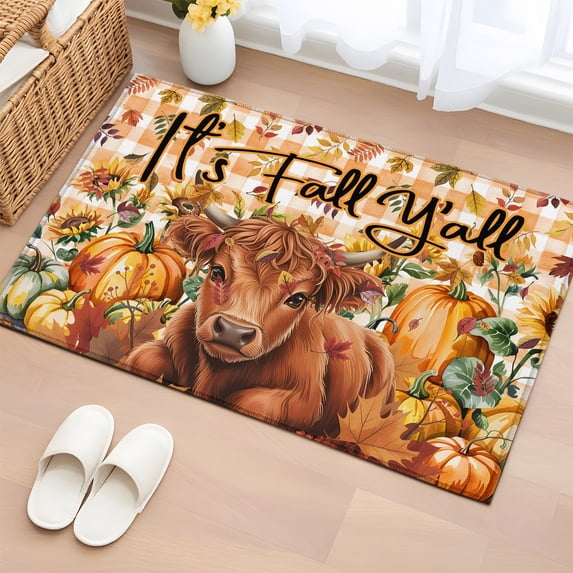 Area Rug 2x3ft, Highland Cow Thanksgiving Pumpkin Washable Rugs for ...