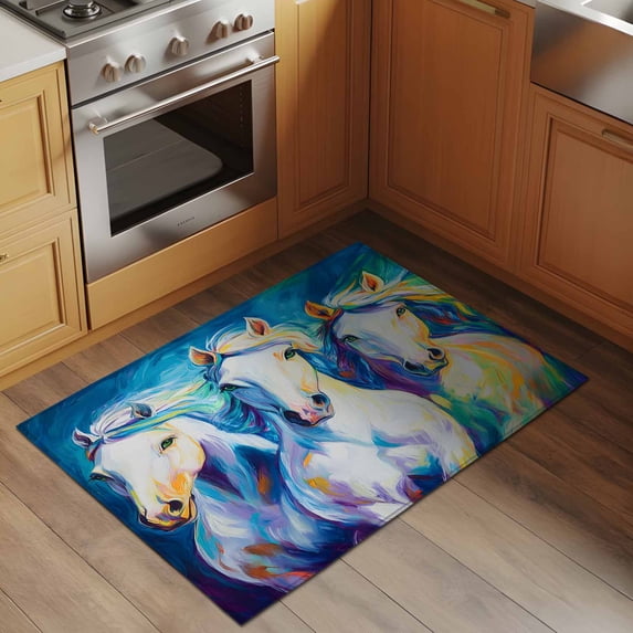 Area Rug 2x3ft Horse Washable Area Rugs for Living Room Blue Animal ...