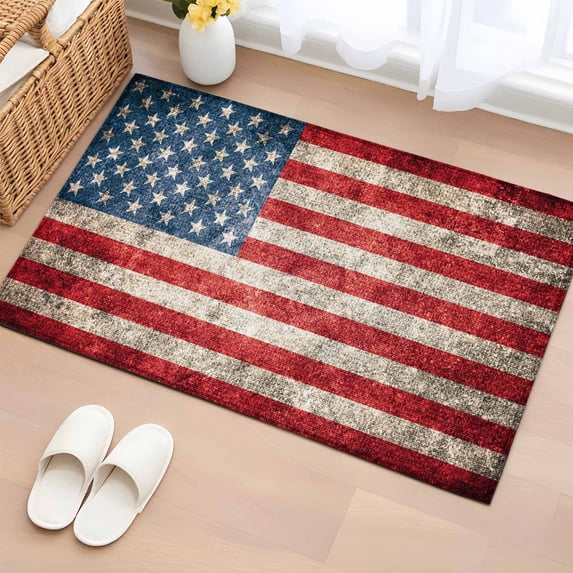 Area Rug 2x3ft Independence Day Mottled USA Flag Area Rugs Washable Low ...