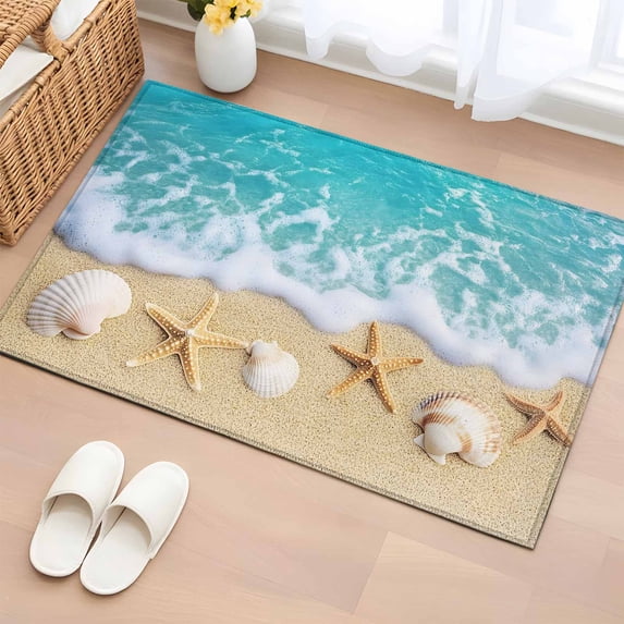 Area Rug 2x3ft Marine Life Starfish Shell Sand Beach Area Rugs Washable ...