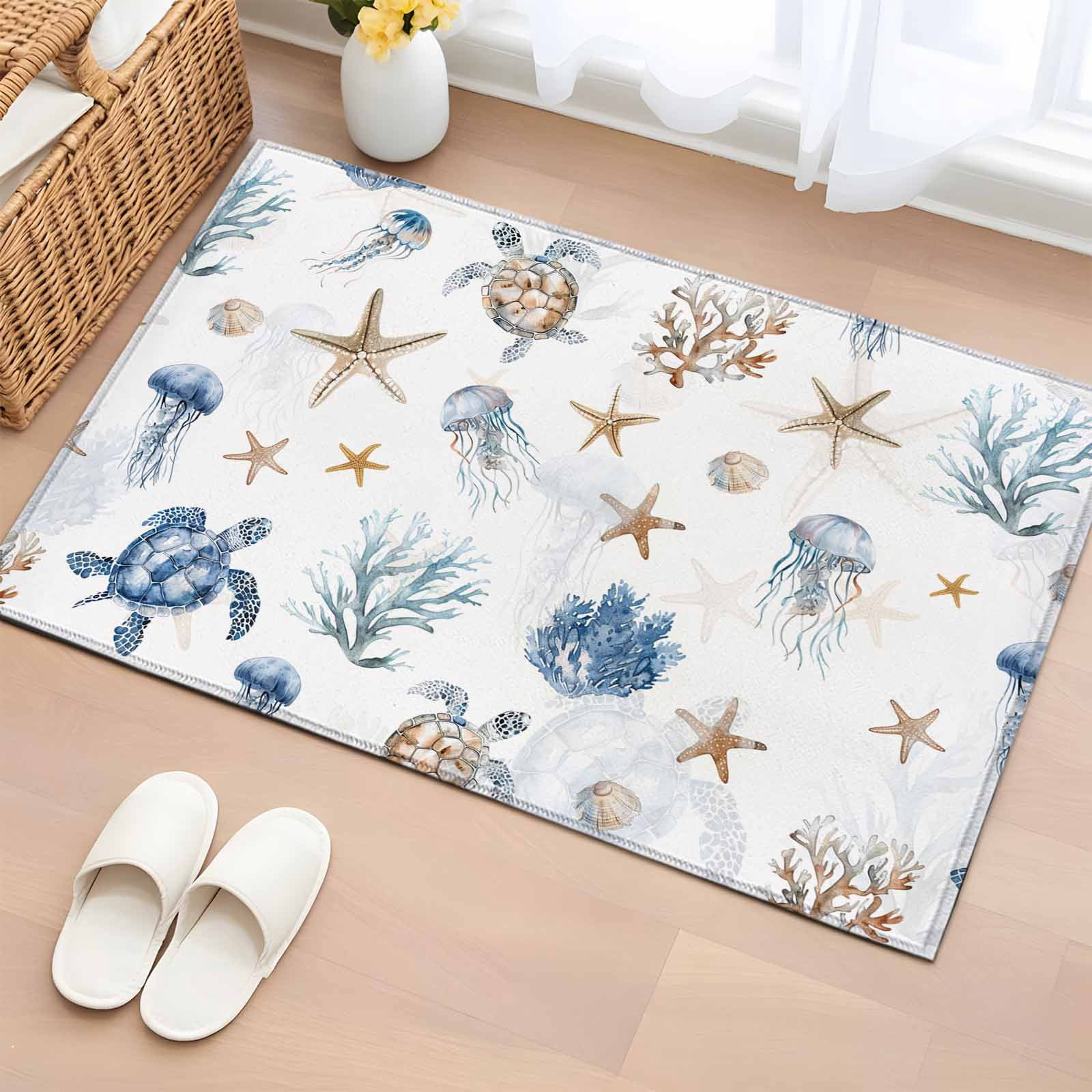 Area Rug 2x3ft Marine Starfish Turtle Coral Octopus Area Rugs Washable ...