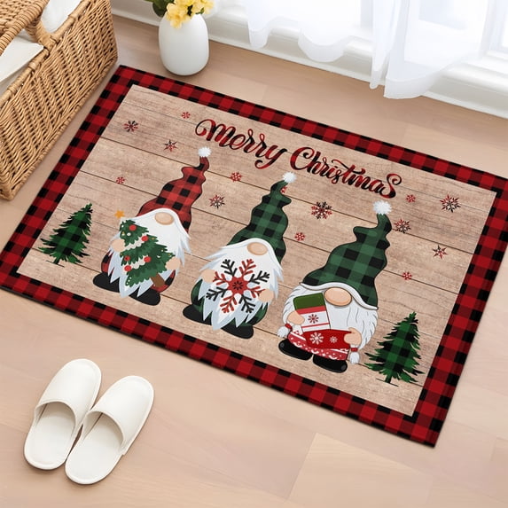 Area Rug 2x3ft, Merry Christmas Funny Gnome on Wood Board Washable Rugs ...