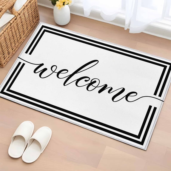 Area Rug 2x3ft Modern Welcome Stripe Area Rugs Washable Low Pile Floor ...
