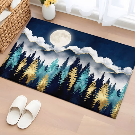 Area Rug 2x3ft Moonlit Night Forest Mountains Area Rugs Washable Low ...