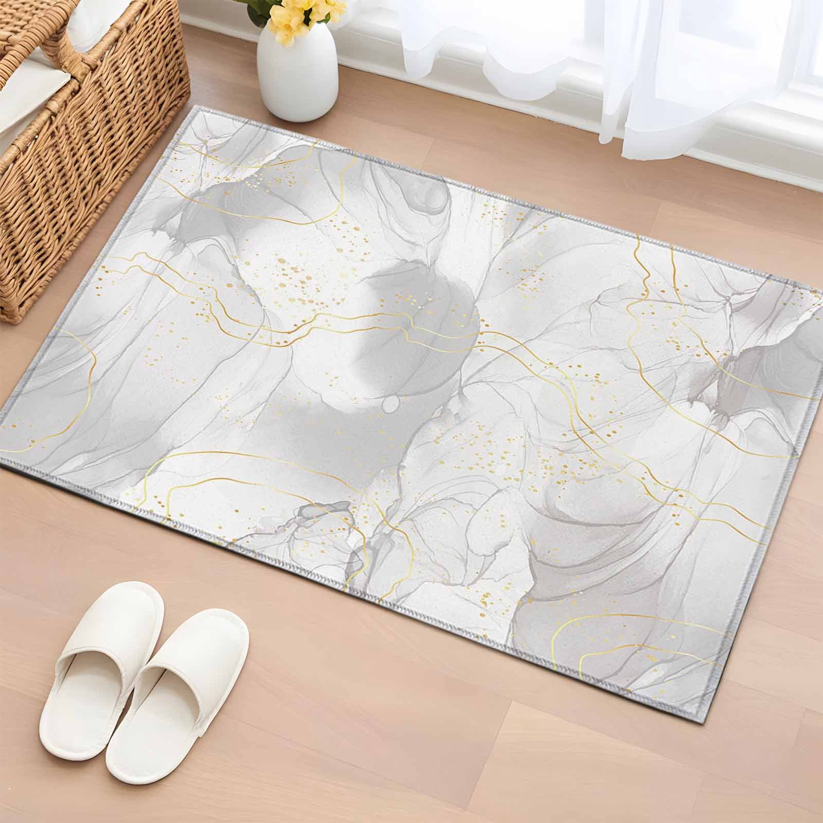 Area Rug 2x3ft Natural White Grey Marble Stone Area Rugs Washable Low ...