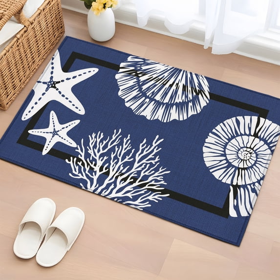 Area Rug 2x3ft Navy Blue Coastal Starfish Floor Entryway Rugs Indoor ...
