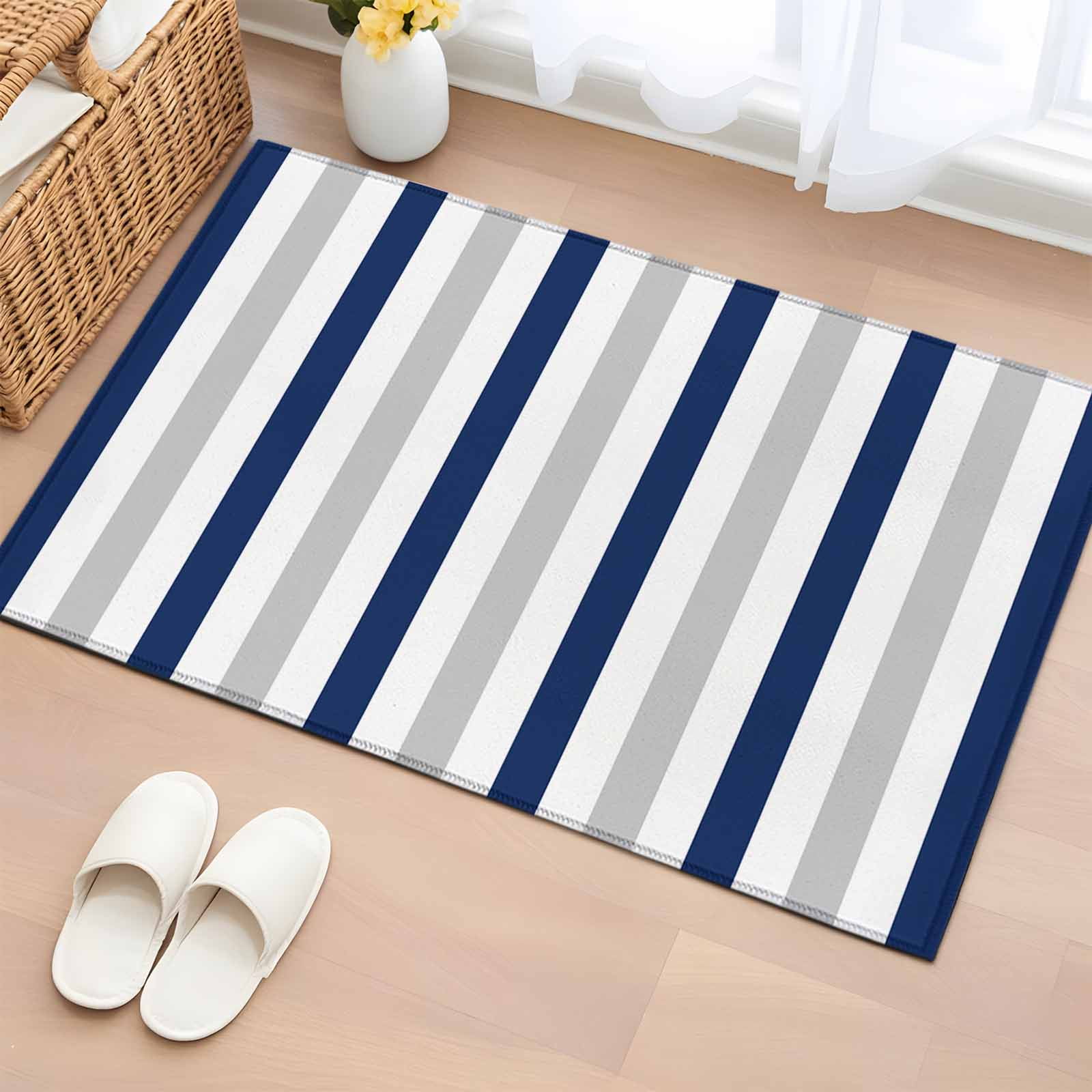 Area Rug 2x3ft, Navy Blue Stripes Gray Line Washable Rugs for Living ...