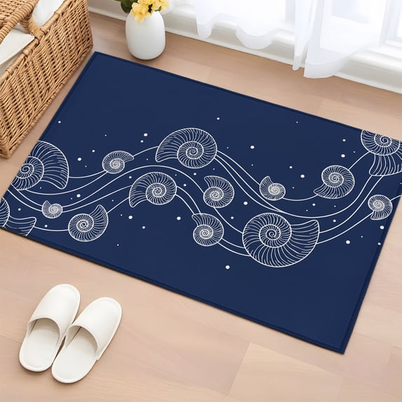 Area Rug 2x3ft, Ocean Conch on Navy Blue Washable Rugs for Living Room ...