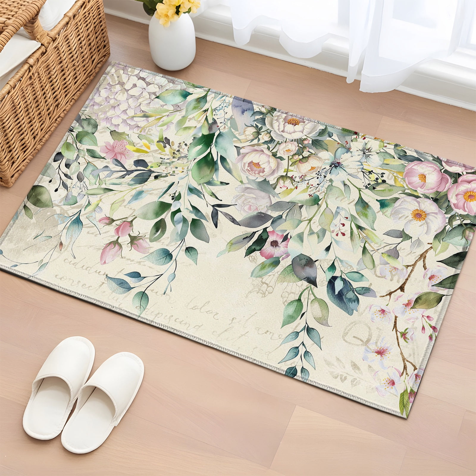 Area Rug 2x3ft Pastoral Eucalyptus Blossom Floral Area Rugs Washable ...