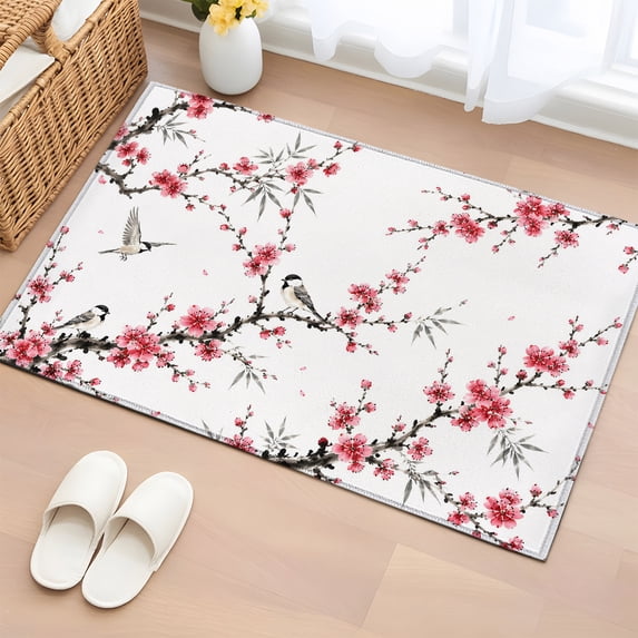 Area Rug 2x3ft, Pink Flower Branch Bird Washable Rugs for Living Room ...