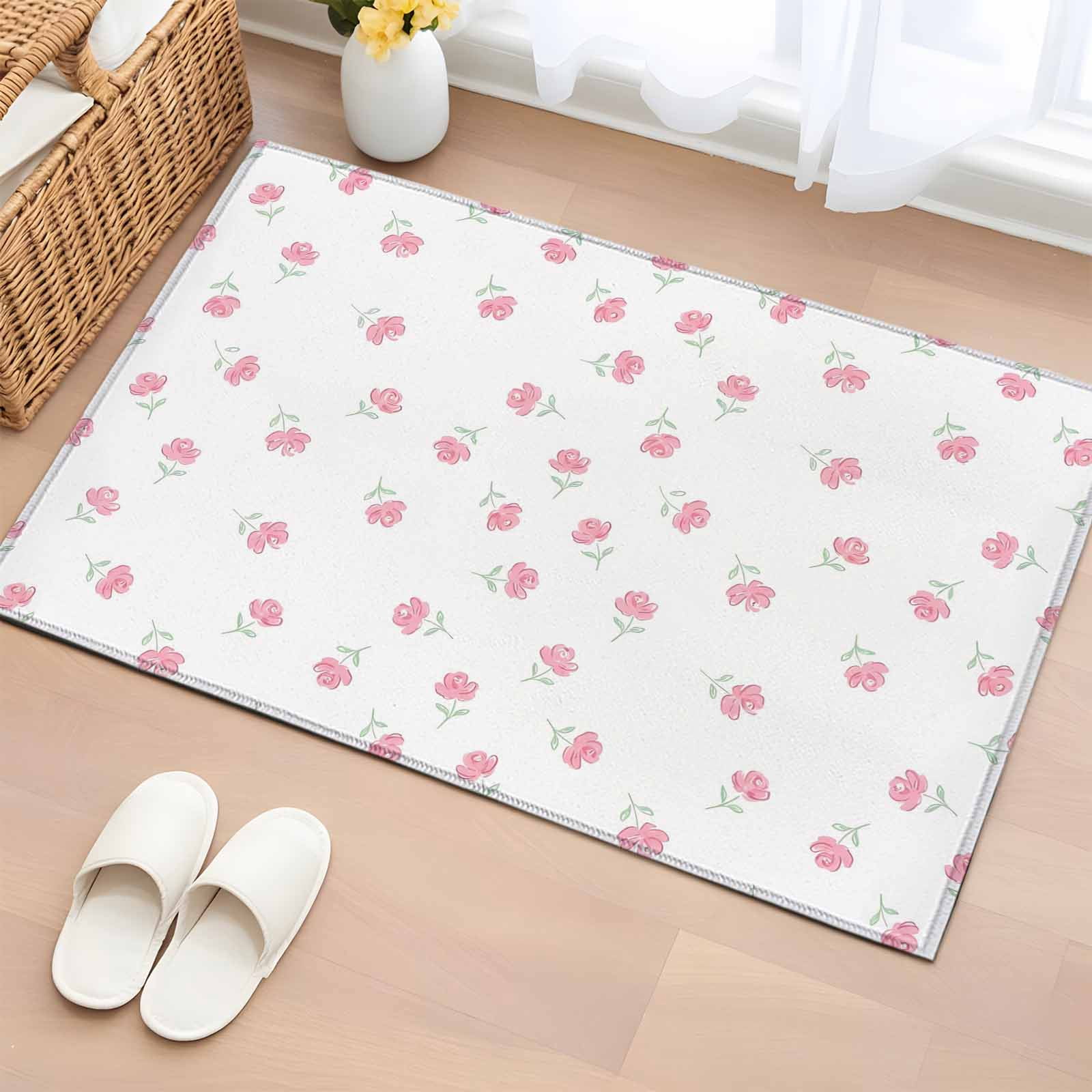 Area Rug 2x3ft Pink Flower Seamless Area Rugs Washable Low Pile Floor ...