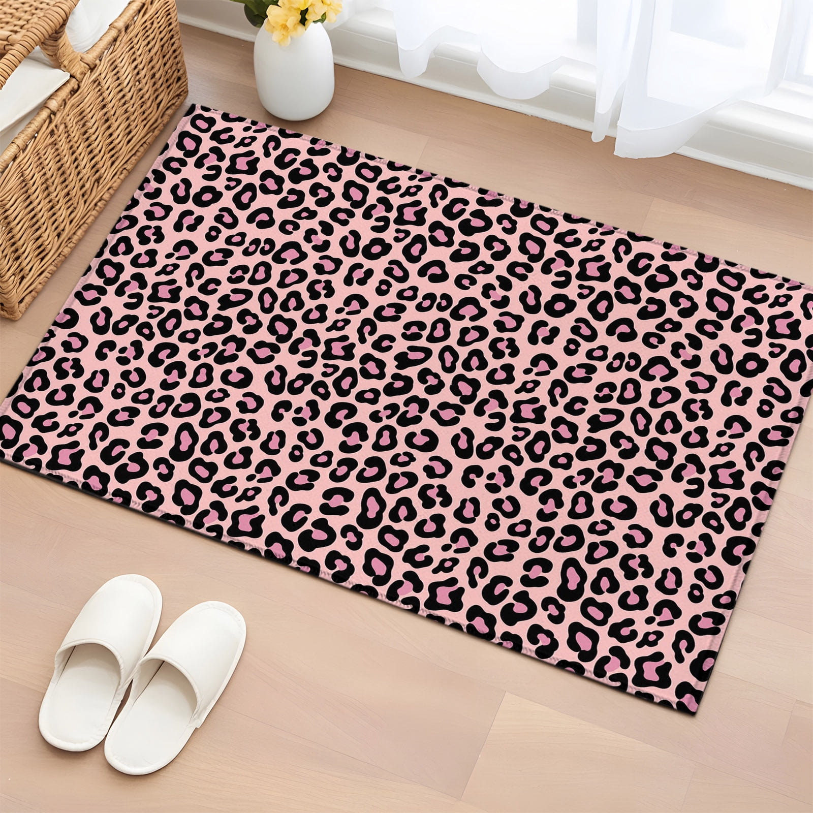 Area Rug 2x3ft Pink Leopard Pattern Area Rugs Washable Low Pile Floor ...