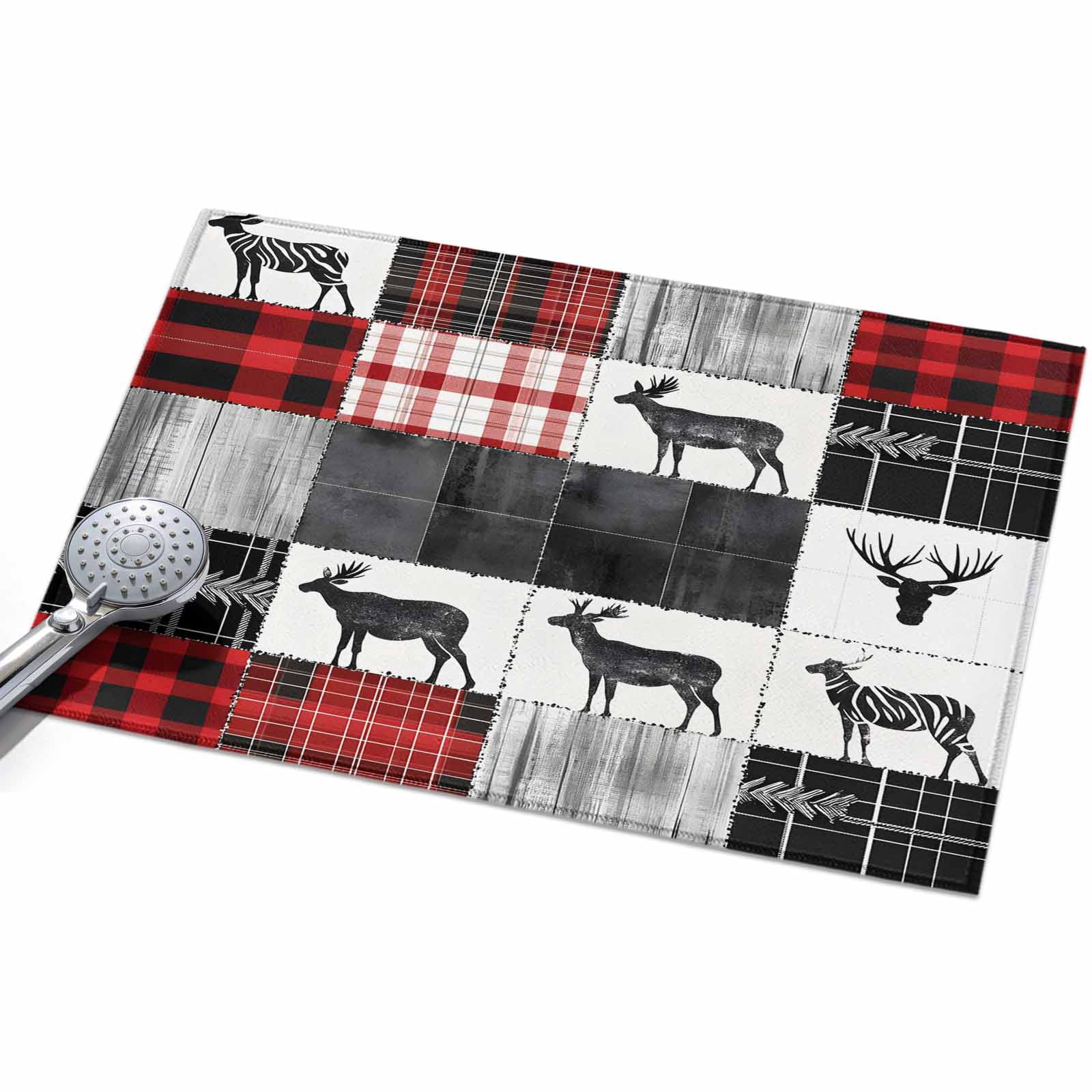 Area Rug 2x3ft Red Black Checked Plaid Deer Washable Area Rugs for ...