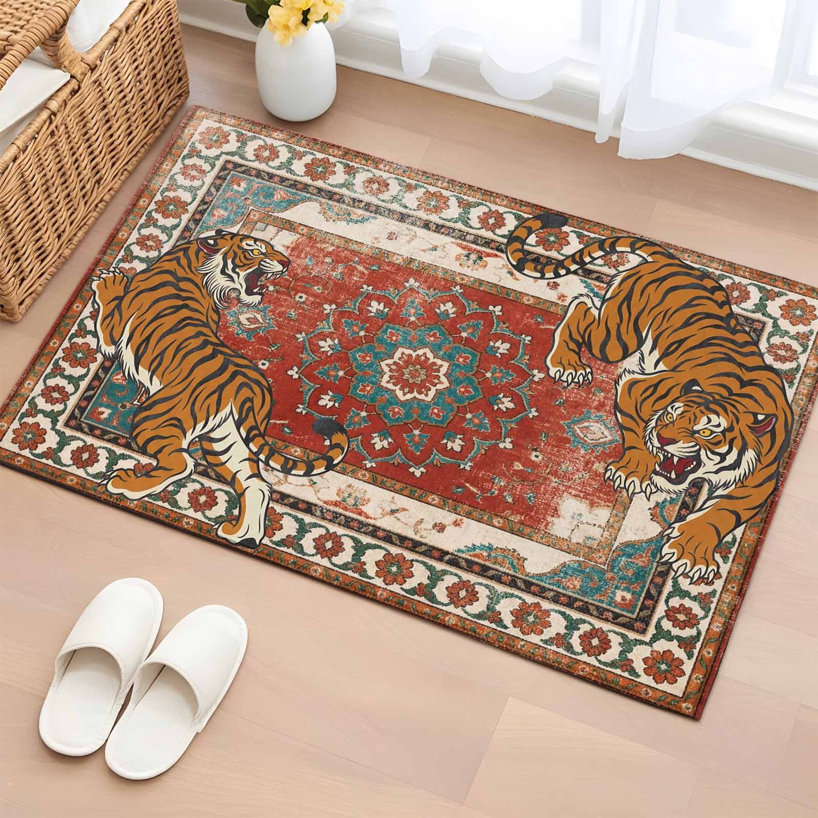 Area Rug 2x3ft Red Boho Tiger Carpets Indoor Floor Area Mat Doormat ...