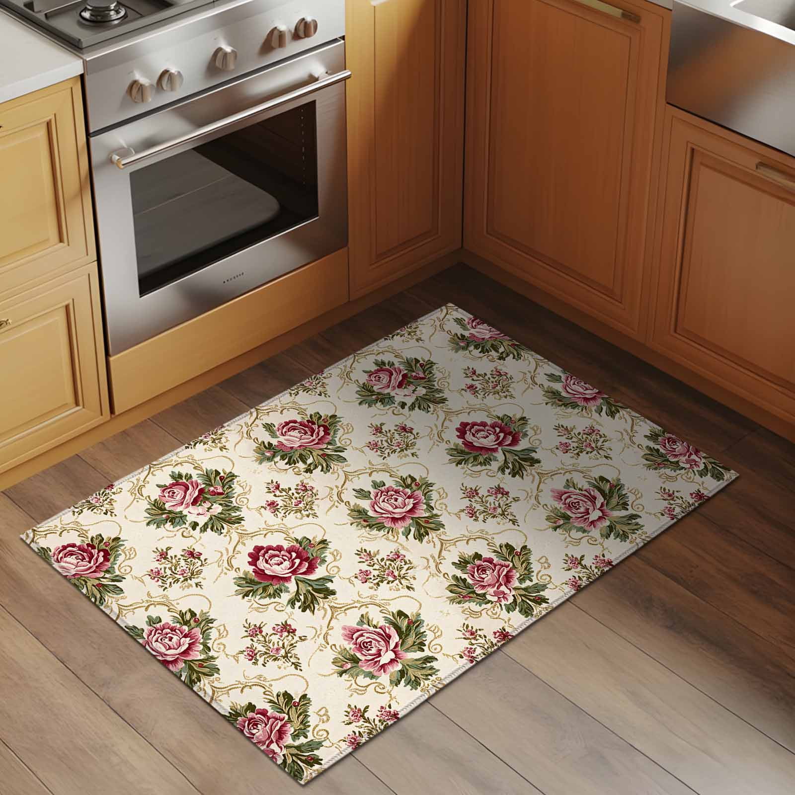 Area Rug 2x3ft Red Rose Washable Area Rugs for Living Room Retro Art ...