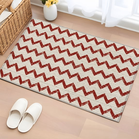 Area Rug 2x3ft, Red Zigzag Stripes Washable Rugs for Living Room ...
