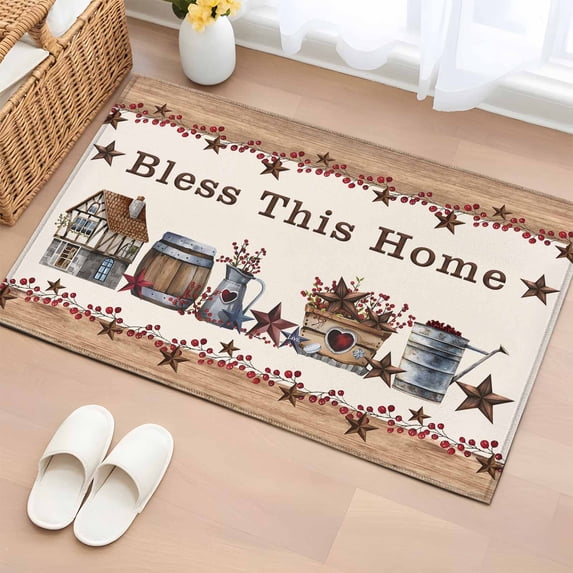 Area Rug 2x3ft Retro Country Farm Star Wood Grain Area Rugs Washable ...