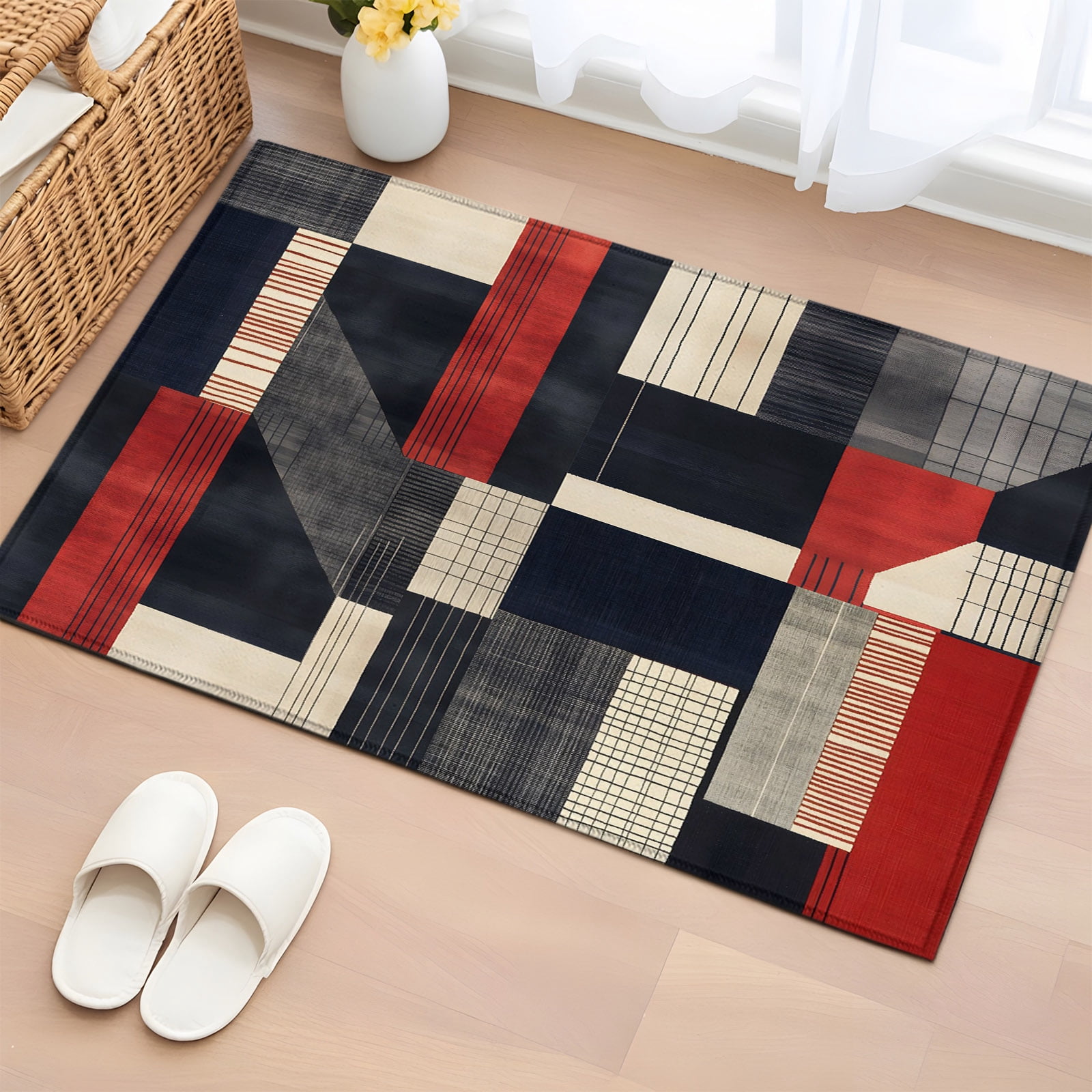Area Rug 2x3ft Retro Geometric Square Texture Area Rugs Washable Low ...