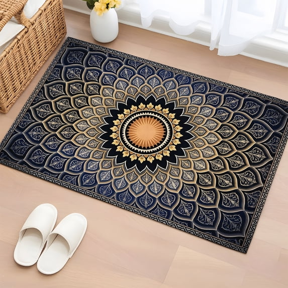 Area Rug 2x3ft, Retro Mandalic Flower Texture Washable Rugs for Living ...