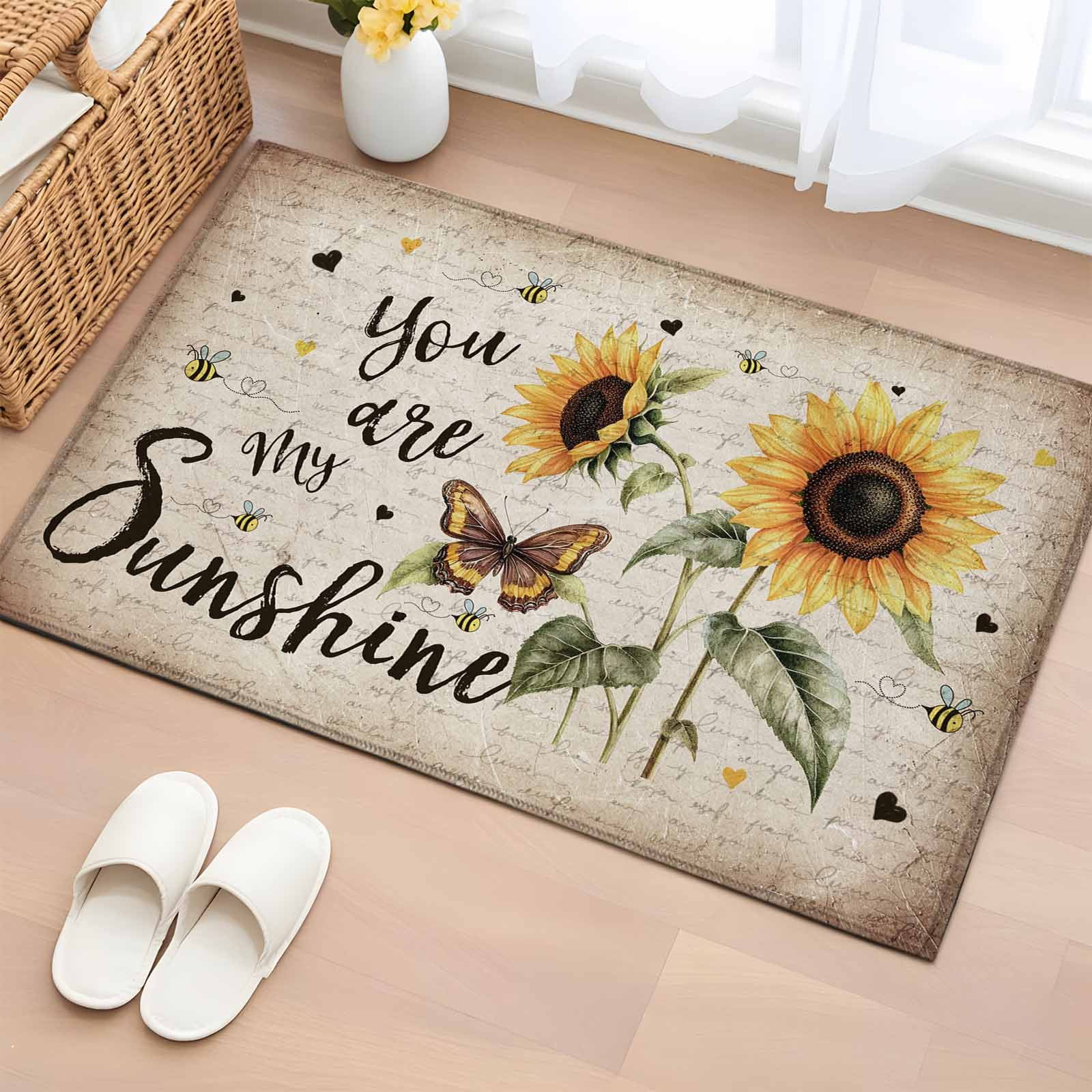 Area Rug 2x3ft, Retro Sunflower Sunshine Quote Washable Rugs for Living ...