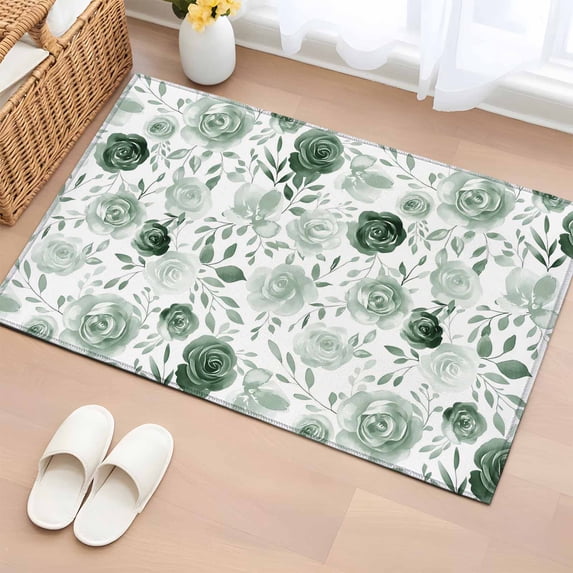 Area Rug 2x3ft Romantic Rose Green Leaves Area Rugs Washable Low Pile ...