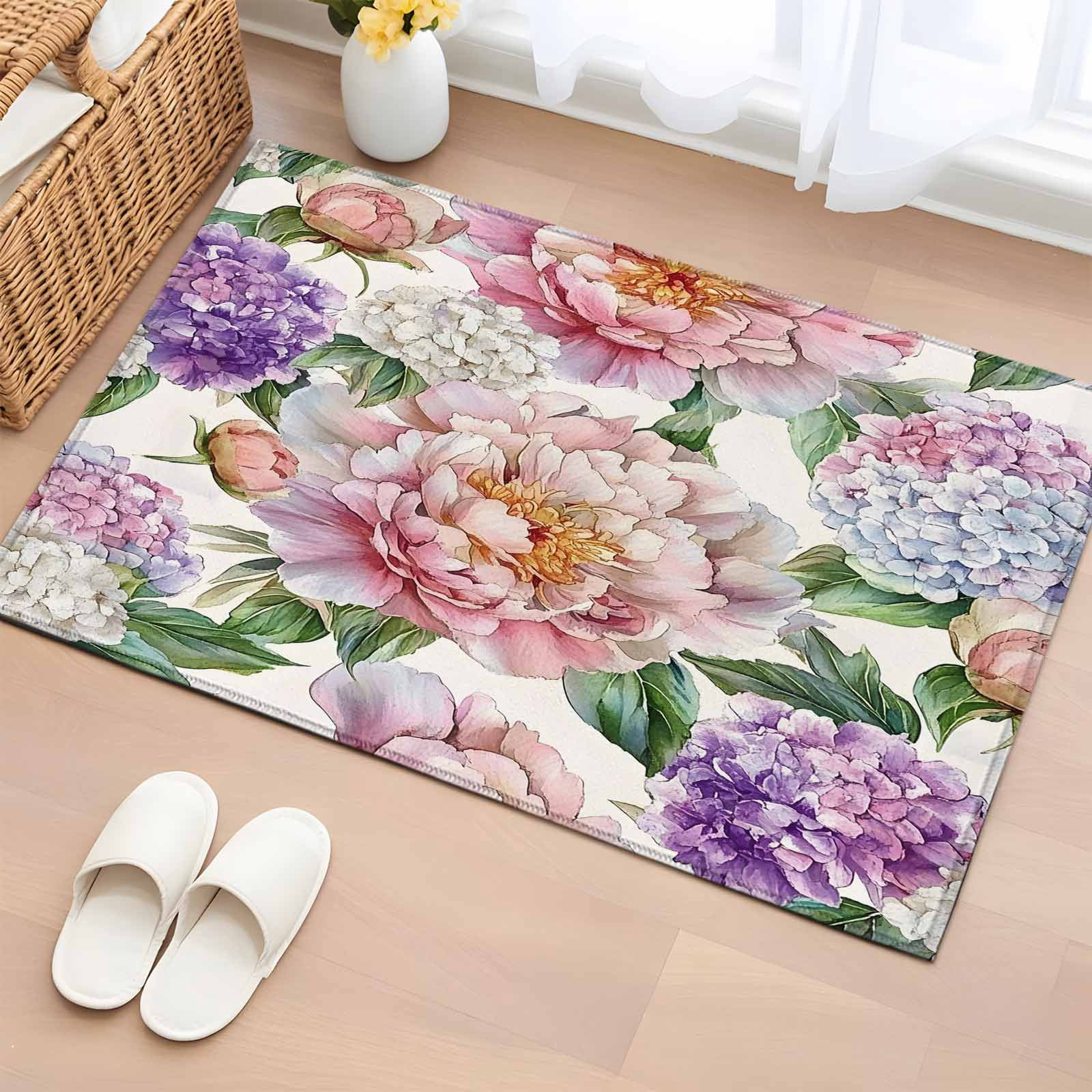 Area Rug 2x3ft, Rustic Hydrangea Flower Leaf Washable Rugs for Living ...