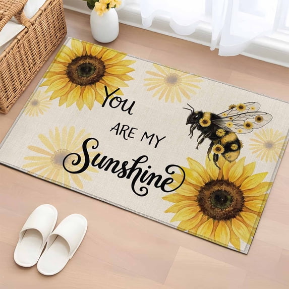 Area Rug 2x3ft Rustic Yellow Sunflower Retro Linen Area Rugs Washable ...