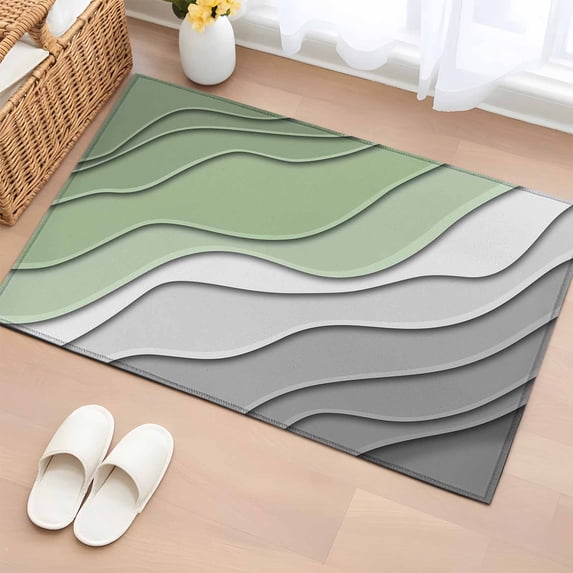 Area Rug 2x3ft Sage Green Gradient Stripe Ripple Area Rugs Washable Low ...